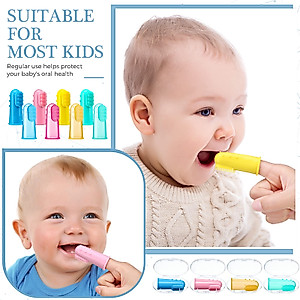 Zopeal 8 Sets Baby Finger Toothbrush for Toddler Kids Silicone Soft Finger Toothbrush for Infant Toddler Training Teething Oral Cleaning Massaging