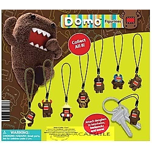 Domo Kun Charm Danglers - Complete Set of 8 Domos - All Keychain Figures Can Attach to Cell Phones, Backpacks, Purse, Keys, Charms, Zipper Puller