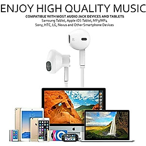 ARC Wired Earbuds in-Ear Headphones, Earphones with Microphone, Slide Volume Control Noise Isolation Ear Buds Ear Tips, 3.5mm Jack for iPhone, iPad, Samsung, Computer, Laptop, Gaming, Sports - White