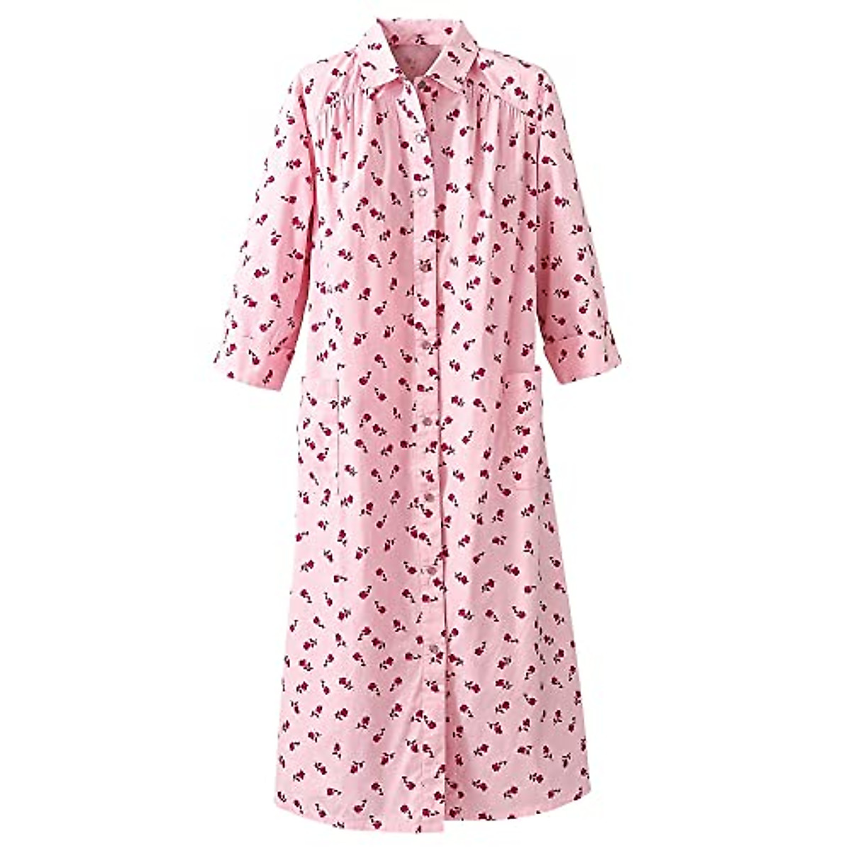 National Floral Poplin Snap Coat Easy-Wear 3/4 Sleeves Patch Pockets Feminine Print on All-Cotton, Pink Flo Wisp, Small