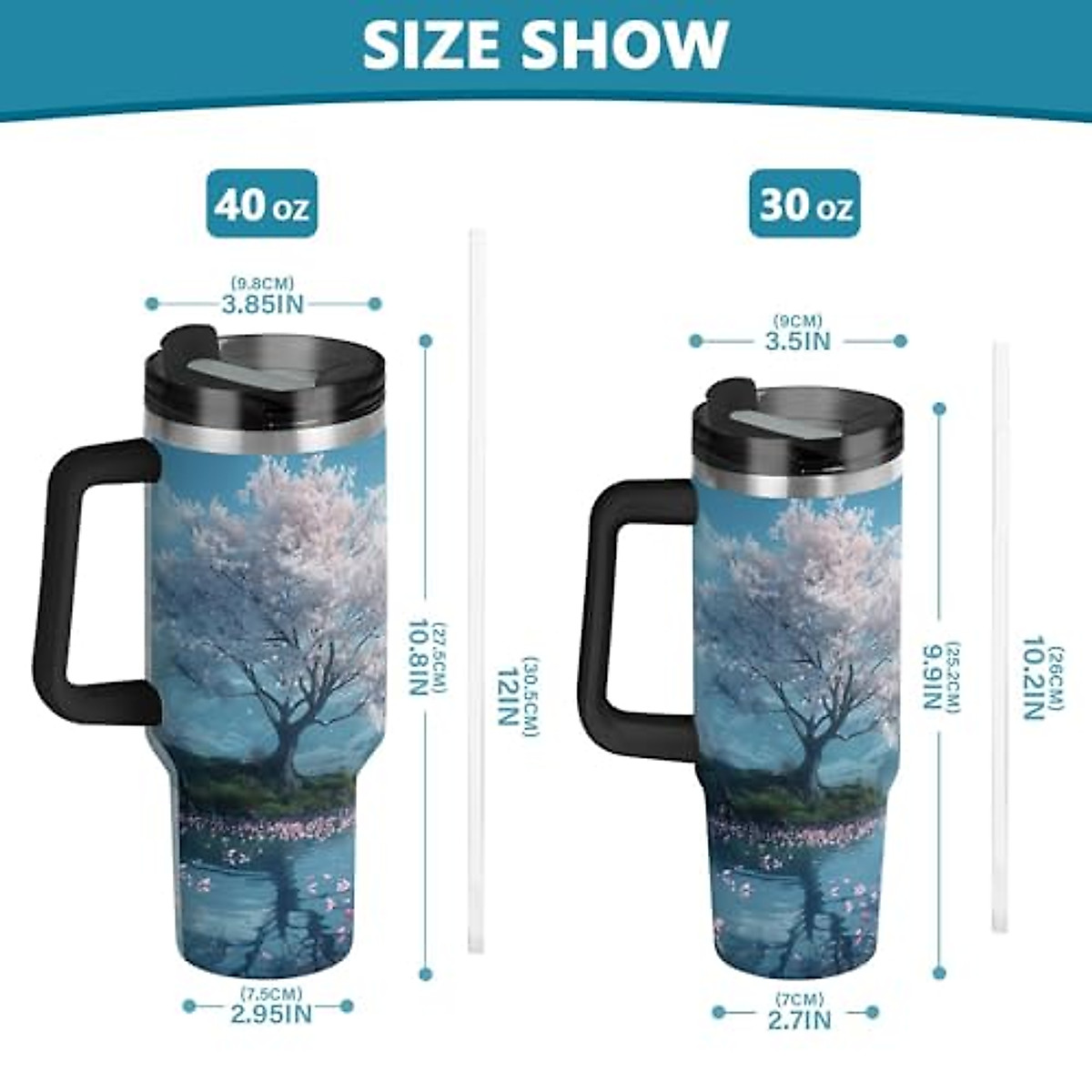 FRCSDIY Lakeside Tree Insulated Tumbler with Handle and Straw Lid,30oz Leakproof Stainless Steel Cup BPA-Free Water Bottle