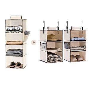 YOUDENOVA 4-Shelf Hanging Closet Organizer & Two 3-Shelf Separable Closet Hanging Shelves