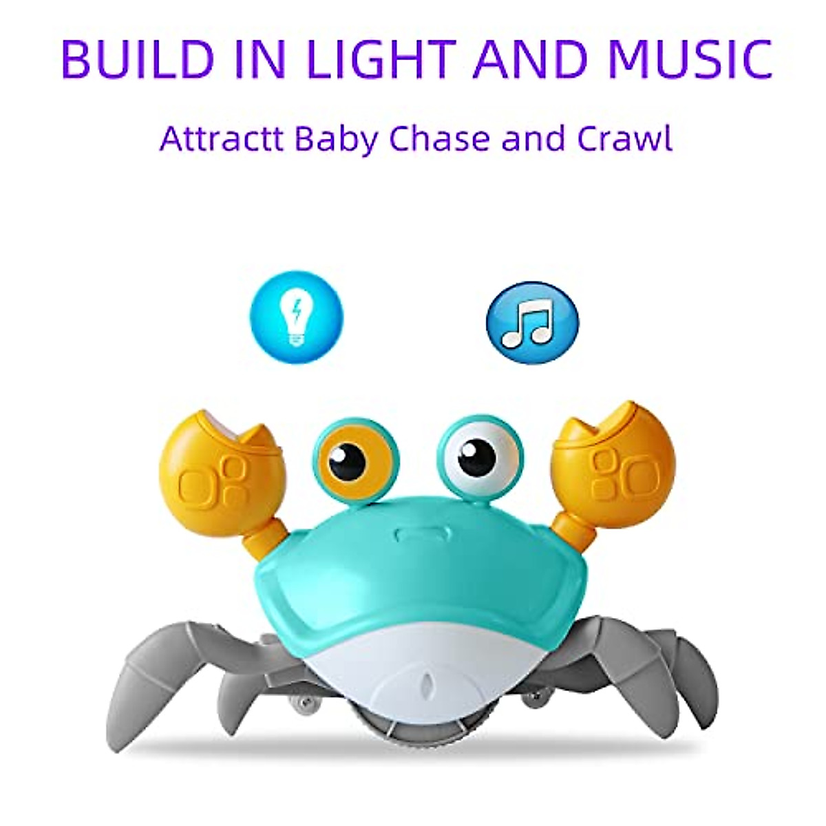FEELGUY Crawling Crab Baby Toy with Music and LED Lights, Automatic Obstacle Avoidance, Interactive Learning and Entertainment Toy for Kids, Built-in Rechargeable Battery (Green)