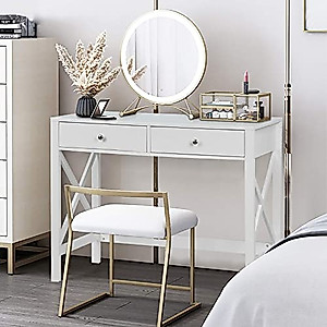 Usinso White Writing Computer Desk with Drawers,Small Modern Table for Bedrooms,White Vanity Table,Office Desk with Drawers（White）