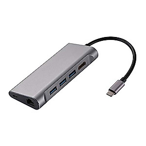Leya-US Spare Part 6-in-1 USB 3.1 hub Type-C to USB 3.0 3 + HDMI 4K + RJ45 + PD Multi-Functional HD Docking Station Compatible for MacBook PC Millet Tablet (Color : Grey)