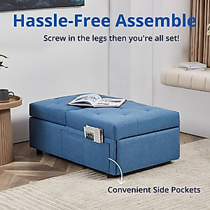 Cozy Castle Sleeper Chair, Convertible Chair Bed, 4 in 1 Ottoman Bed, Pull Out Sofa Bed, Linen Fabric Chaise Lounge, for Living Room/Small Apartment, Dark Grey