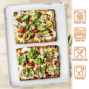 E-far Baking Cookie Sheet Set of 2, 16”x12” Stainless Steel Baking Sheet Pan with 50 Parchment Paper, Rectangle Baking Tray for Cooking Roasting, Rust Free & Heavy Duty, Oven & Dishwasher Safe