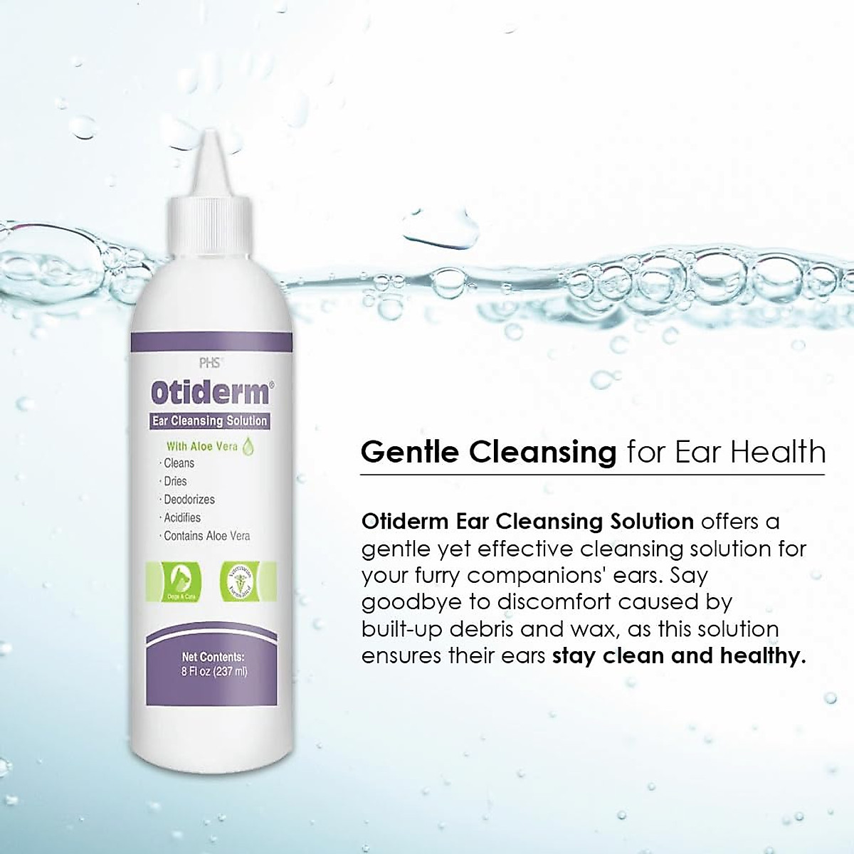 Otiderm Ear Cleansing Solution with Aloe Vera for Dogs & Cats, Anti-Irritant Formula with Neutral pH and Aloe Vera, Deodorize & Gently Clean - 8 fl oz