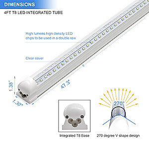 LED Shop Light 4FT 10 Pack, 40W 5400LM 6500K Linkable Shop Light Fixtures, V Shape High Output Clear Cover T8 LED Tube Light Plug and Play, 4 Foot LED Shop Light for Garage Warehouse Basement