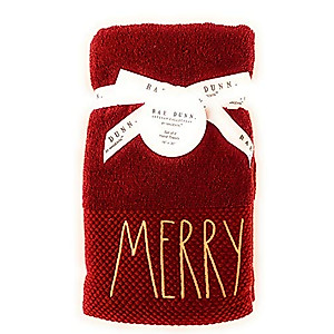 Rae Dunn Set of 2 Embroidered Merry Red Hand Towels for Christmas Bathroom Decor, Christmas Hand Towels, Christmas Decorations