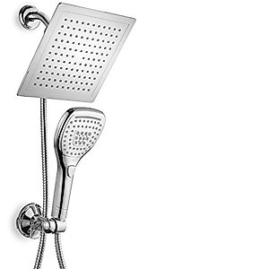 Dream Spa Ultra-Luxury 9" Rainfall Shower Head/Handheld Combo. Convenient Push-Button Flow Control Button for easy one-handed operation. Switch flow settings with the same hand! Premium Chrome