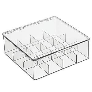 mDesign Plastic Stackable Tea Bag Organizer Storage Bin with Lid for Kitchen Cabinets, Countertops, Pantry - Container Holds Beverage Bags, Cups, Pods, Packets, Condiment Accessories - Clear