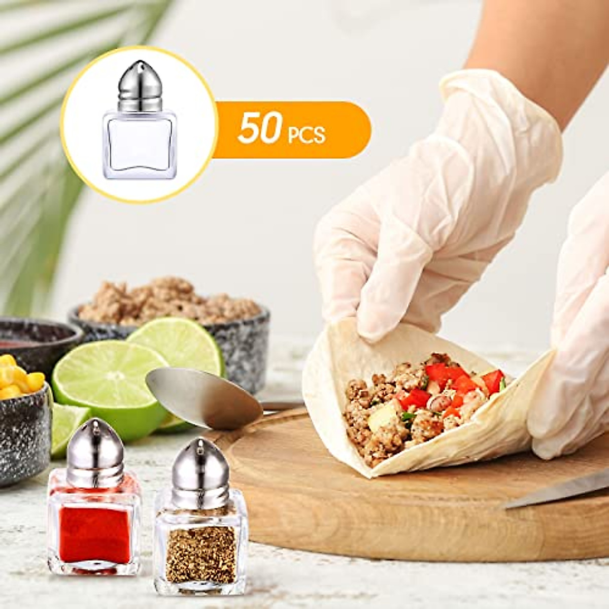 50 Set Mini Salt and Pepper Shakers Small Salt and Pepper Shakers Bulk Clear Glass Individual Tiny Spice Shaker Transparent Seasoning Holders for Home Restaurant Kitchen Table Wedding Party Supplies