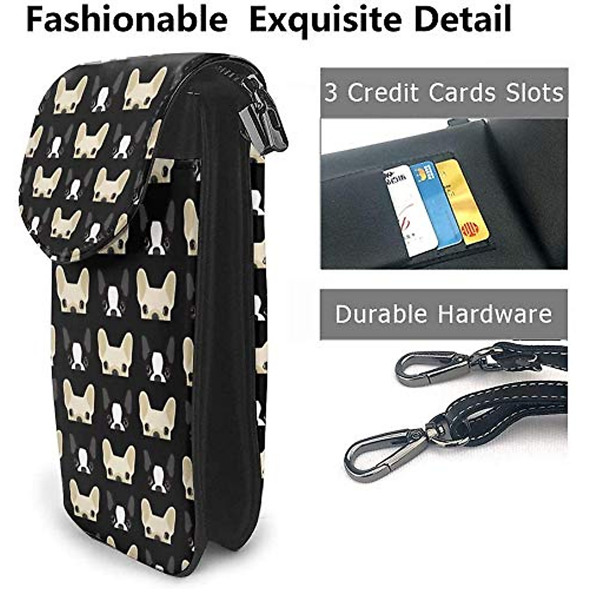 Boston Terrier and French Bulldog Friends Women Soft PU Leather Cellphone Purse Wallet Handbag Small Crossbody Shoulder Bag