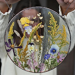 couraged Pressed Flower Ornament Frame, Hanging Acrylic Frame with Pressed Flower, Dried Flower Frame Art Decor, Exquisite Wall Frame Hangings for Home Office Garden