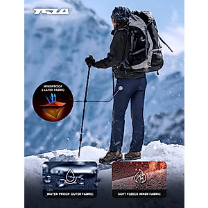 TSLA Women's Softshell Winter Snow Ski Pants, Fleece Lined Waterproof Hiking Pants, Insulated Work Outdoor Pants, 2-layer Reinforced Knee Navy, Large