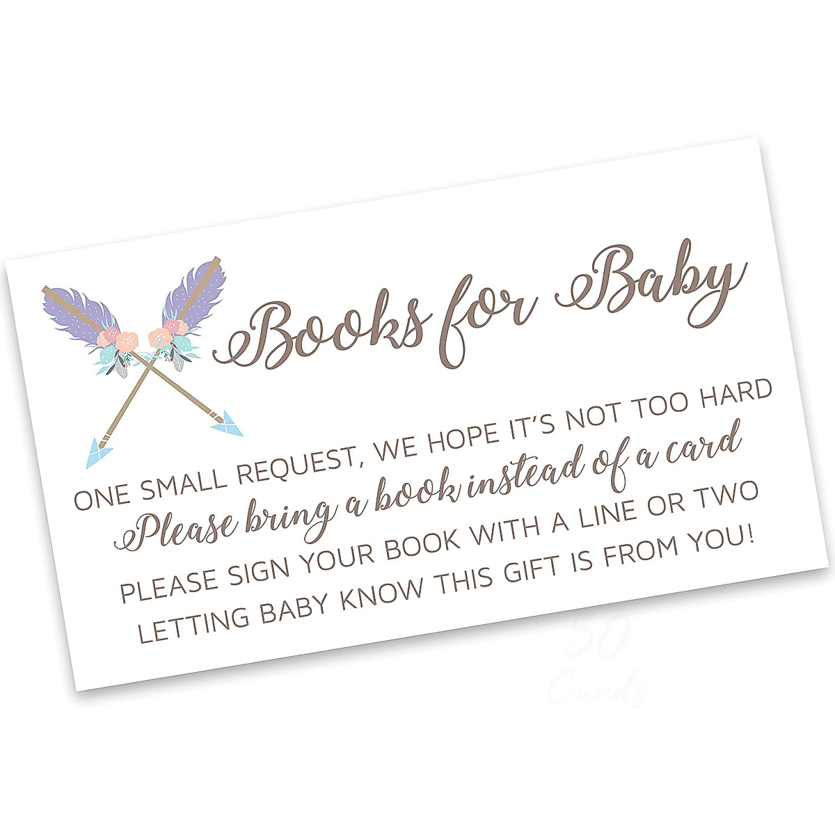 Boho Floral - Baby Shower Floral Books for Baby Invite Inserts (50 Count) | Girl Baby Shower Books for Baby Pink Flowers Arrow | Books for Baby Shower | Fun Baby Shower Activities