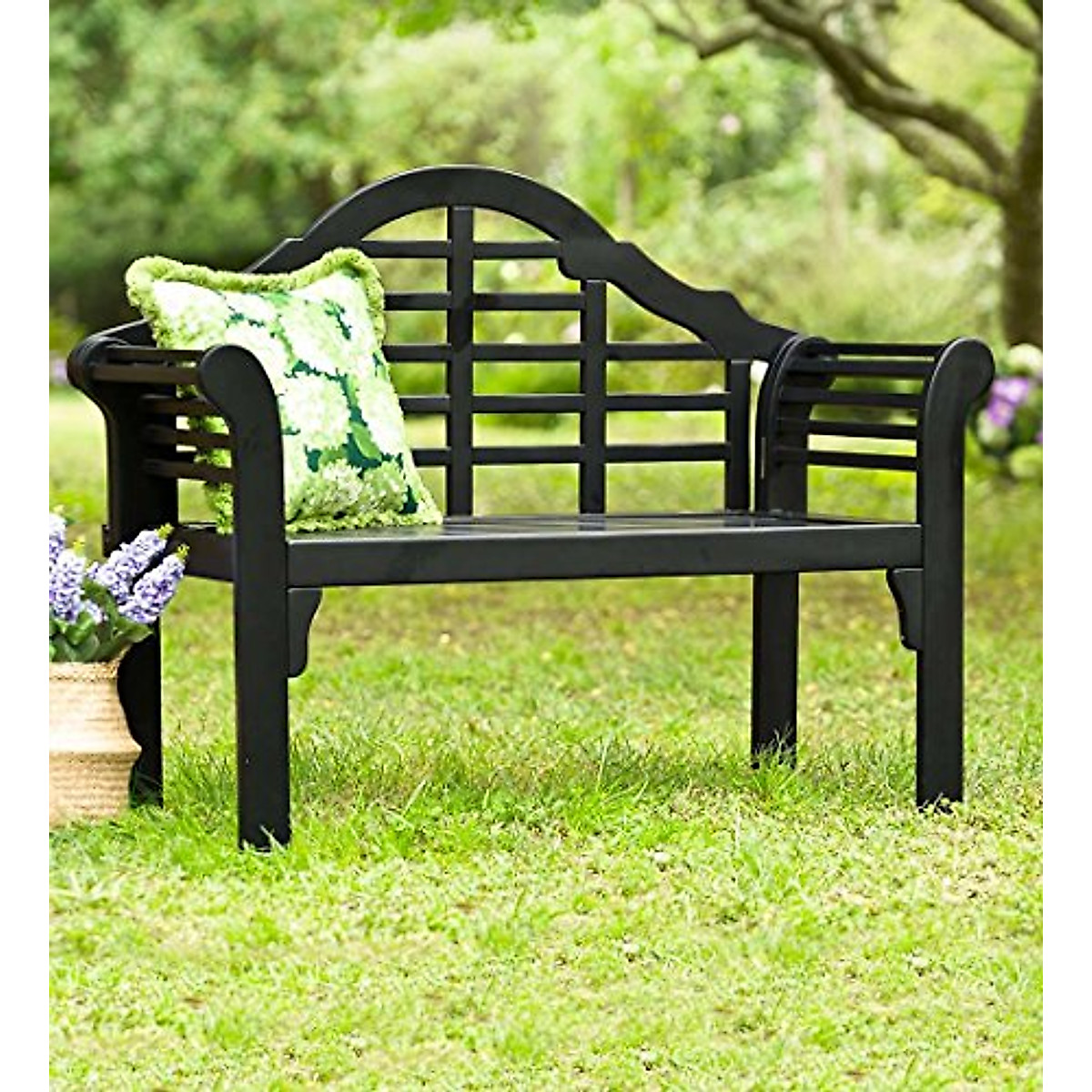 Plow & Hearth 62A79-BK Lutyens Eucalyptus Wood Garden Bench, Black