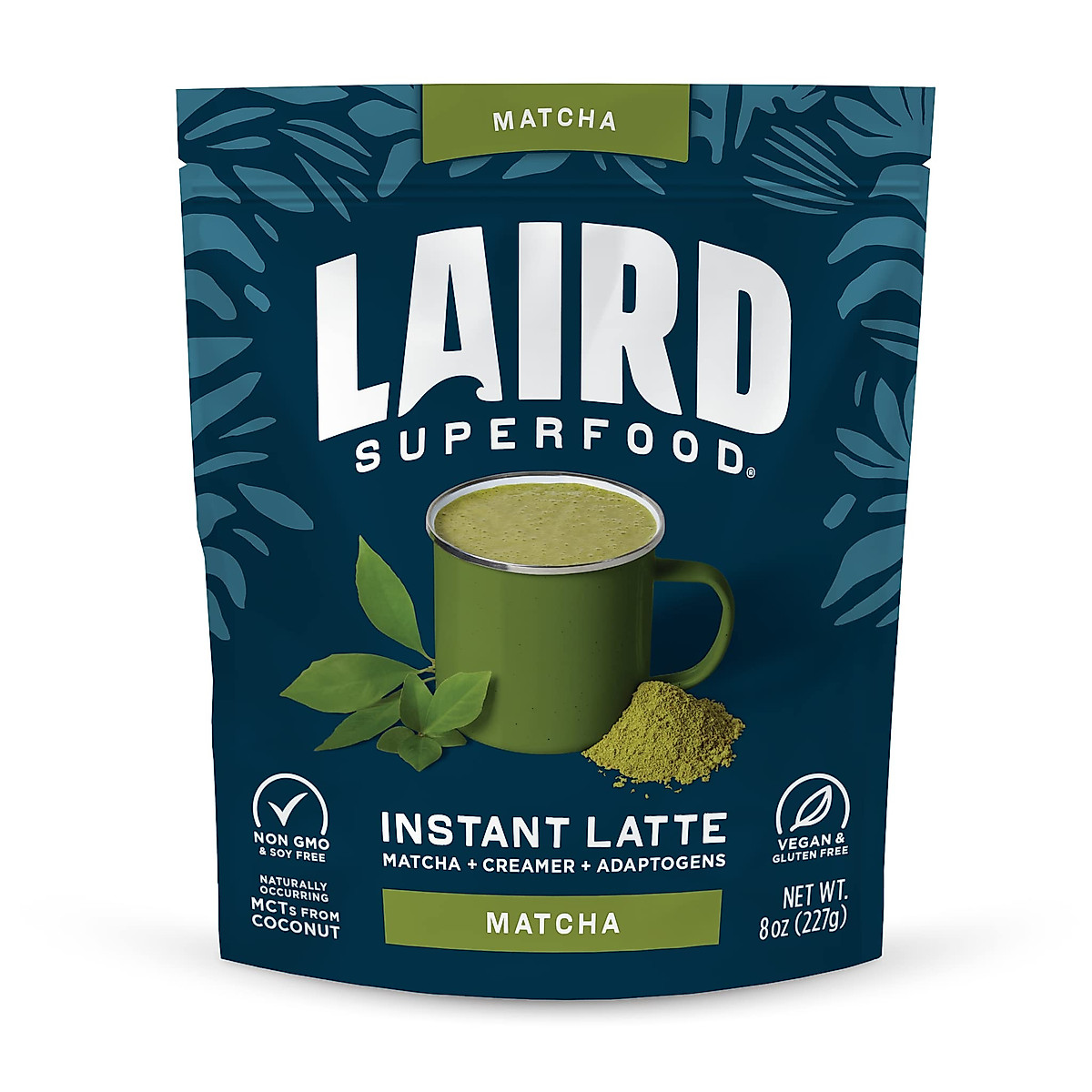 Laird Superfood Matcha Instant Latte with Adaptogens - Matcha Latte Green Tea Powder Packed with Antioxidants and Superfood Coconut Creamer - Gluten Free, Non-GMO, Vegan, 8 oz. Bag, Pack of 1