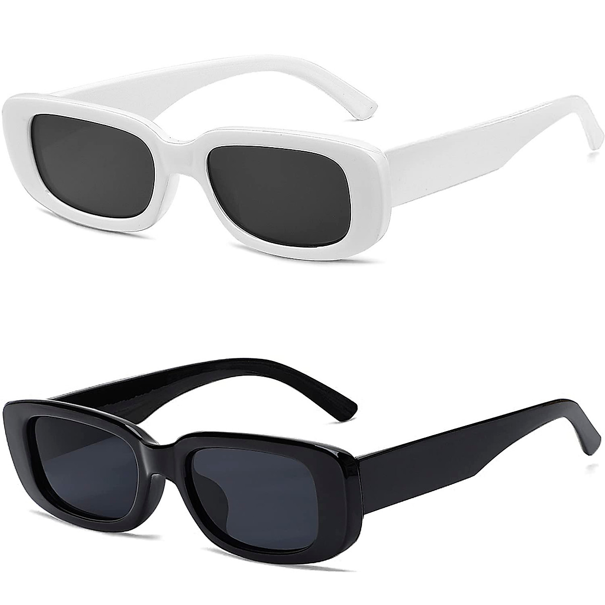 Tskestvy 2 Pack Square Rectangle Sunglasses for Women Men Y2K Retro Trendy Vintage Glasses 90S Cute Aesthetic (Black and White)