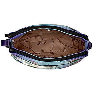Anna by Anuschka Women's Genuine Leather Medium Multi-Compartment Crossbody | Hand Painted Original Artwork | Midnight Peacock