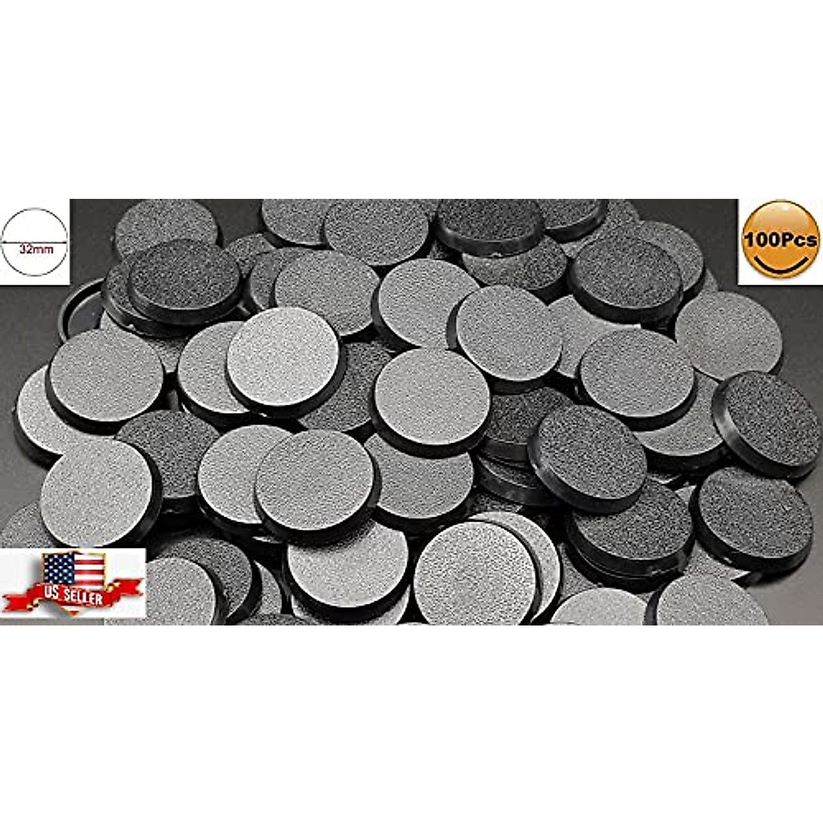EEcliP 100pcs Round Plastic Model Bases 32mm or 1.3inch for Gaming Miniatures or Wargames Table Games MB432