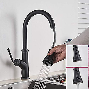 Kitchen Sink Faucet for Bar Farmhouse Commercial, Black Kitchen Faucet, 2-Way Pull Out Hot Cold Mixer Crane Tap, Free Rotatable Deck Mounted Single Handle One Hole Facuets (Color : Black)