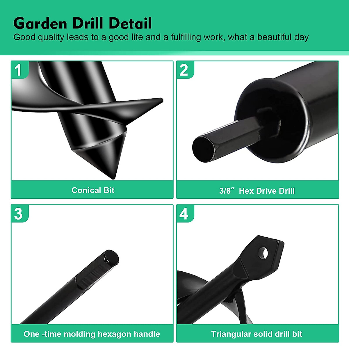 Auger Drill Bit for Planting 1.6"x9" 3"x12" Garden Spiral Set Auger Post Hole Digger for Bedding Plant Bulbs Planter Flowers Umbrella Ice Hole for 3/8” Hex Drive Drill, Garden Gloves 14x Plant Labels