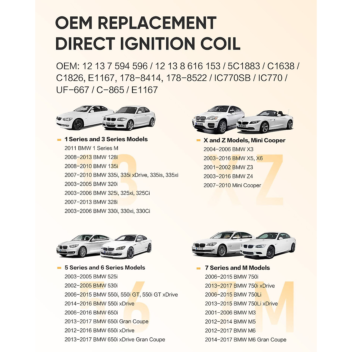 POCYBER Ignition Coil Pack Set of 6 for BMW Compatible with BMW 325i 325Ci 328i 330Ci 335i 525i 528i 530i 535i 545i X3 X5 M5 M6 Z4 Mini & more, Replaces OE# 12138616153