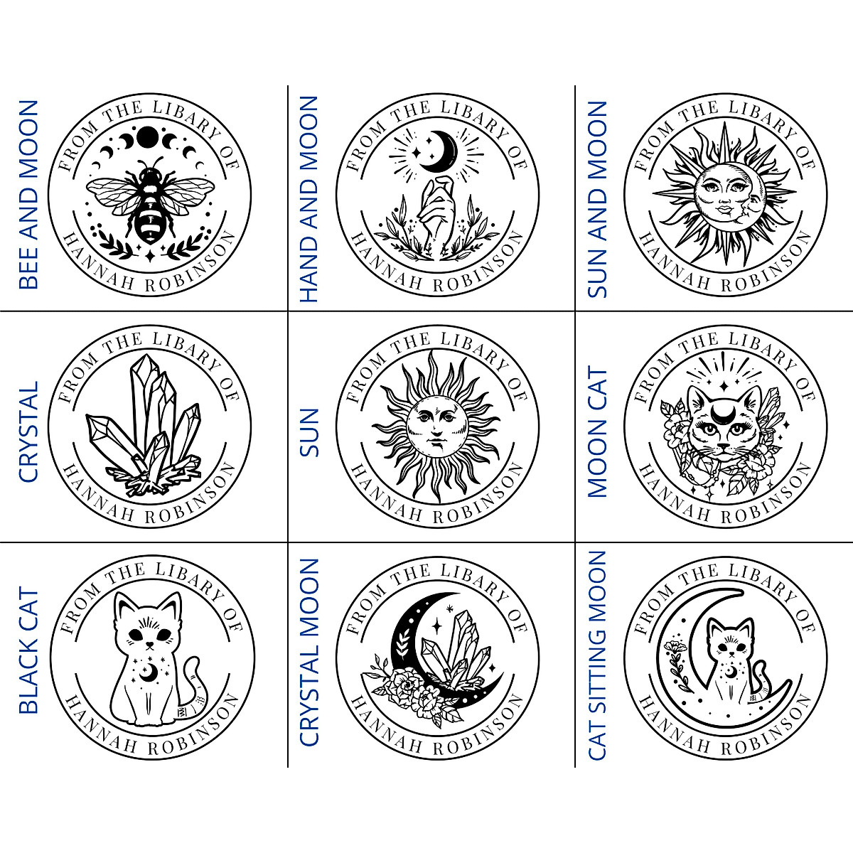 from The Library of, Ex Libris Book Stamp, Custom Library Stamp, Personalized Teacher Gift Monogram Self-Inking or Wood Handle Rubber Stamp (Black Cat)