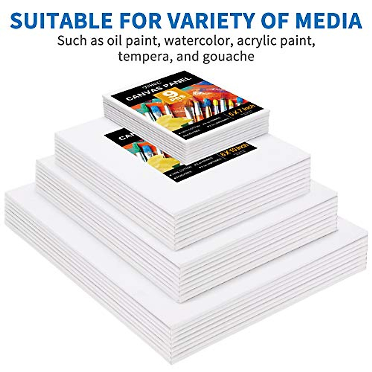 Painting Canvas Panels Multi Pack- 5x7",8x10",9x12",11x14" (9 of Each),Set of 36,100% Cotton Artist Canvas Boards for Painting,Primed White Canvas,for Acrylic,Oil Paint,Wet or Dry Art Media