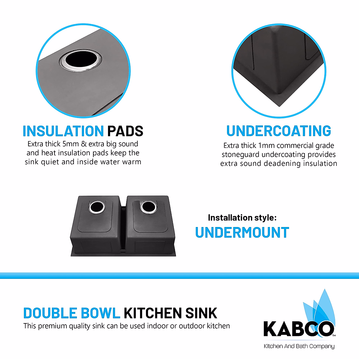 KABCO 18 Gauge 31 Inch Double Bowl Undermount Stainless Steel Kitchen Sink with 4 Pieces Sink Accessories, Rust Resistant Sound and Heatproof Laser Cut Tight Radius Sink for Indoor or Outdoor Kitchens