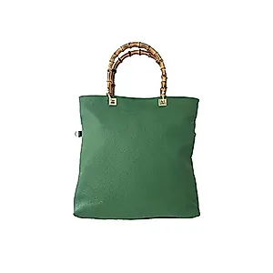 Leather tote handbags with bamboo handles