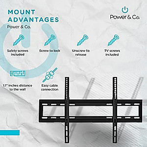 Power & Co. – Fixed TV Wall Mount Bracket for 32″ to 75″ Inches Screens – Supports Up to 154 Lbs – Improved Anti-Glare Technology