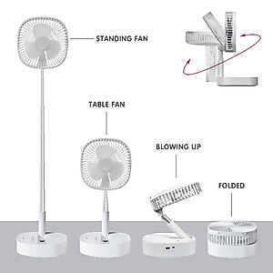 Magesh Oscillating Pedestal Foldable Desk and Floor Fan, Table Fan, Remote Control Telescopic 4 Speed Quiet Timer Fan for Bedroom Camping (White)