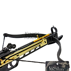 KingsArchery Pistol Crossbow Self-Cocking 80 LBS with Adjustable Sights, 3 Aluminium Arrow Bolts, and Bonus 120-pack of Colored PVC Arrow Bolts