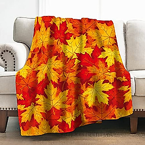 Levens Maple Leaves Blanket Gifts for Women Girls Boys, Autumn Fall Maple Leaf Decoration for Home Bedroom Crib Thanksgiving Day Halloween, Super Soft Cozy Smooth Lightweight Throw Blankets 50"x60"