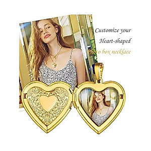 Gold Heart Lockets for Women, 18K Gold Plated Love Locket Necklace That Holds Pictures with 22 Inch Chain for Her Loving Jewelry