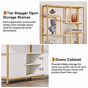 Tribesigns White Gold Bookshelf Bookcase with Doors 74 Inches Tall Bookshelf, Modern Gold Bookshelf 6 Tier Display Shelf Etagere Bookcase Narrow Metal Bookshelf for Living Room, Bedroom, Office