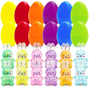 PARSUP 12PCS Easter Marble Eggs with Fidget Bunny for Easter Theme Party Favors, Supplies for Easter Egg Hunt, Basket Stuffers/Fillers, Classroom Prize Supplies Toddler Boys Girls