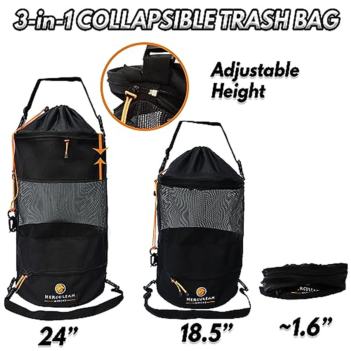 Herculean Premium Boat Trash Can | Portable Outdoor Waste Bag with Trash Bag Clips | Boat Trash Can | Reusable Mesh Trash Container for Boat Storage | Fishing Boat Accessory | Ideal for Laundry Bag