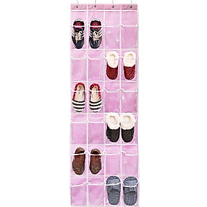 Simple Houseware 24 Pockets - Crystal Clear Over The Door Hanging Shoe Organizer, Pink
