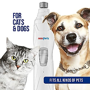 REXIPETS Cat and Dog Nail Grinder - Rechargeable Electric Pet Nail Clipper & Trimmer- Painless Paws Grooming - Quiet 2-Speed Motor. 3 Size Ports for Small, Medium, Large Pets- Up to 4 Hours of Charge