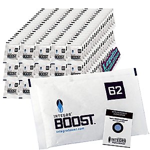 Integra Boost 67g 62% Percent 100 Pack for Humidity Control- Premium Humidifier Packets Preserve Herb Smell. Moisture Curing Gel Packs for Cigar, Humidor and Cannador. Free Legalize Tomatoes Sticker