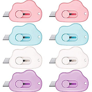 8 Pieces Mini Utility Knives Cloud and Flower Shaped Box Cutter Retractable Letter Opener Paper Envelope Cutter Carton Portable Cutter with Hole for Office and Home Use (Cloud)
