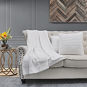 Home Soft Things 3 Piece Throw Pillow Set Rabbit Faux Fur Super Soft Comfy Fluffy Throw 2 Accent Square Pillowcases, Bright White, 50'' x 60''