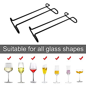 CUKE2BEET 10.2 Inch Wine Glass Rack Under Cabinet, Wire Wine Glass Holder Wine Glass Hanger Rack Stemware Holder Rack Wine Glasses Hanging for Cabinet Kitchen Bar (Black 2 Packs)