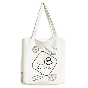 I am 18 years old Age Young Stamp Shopping Ecofriendly Storage Canvas Tote Bag