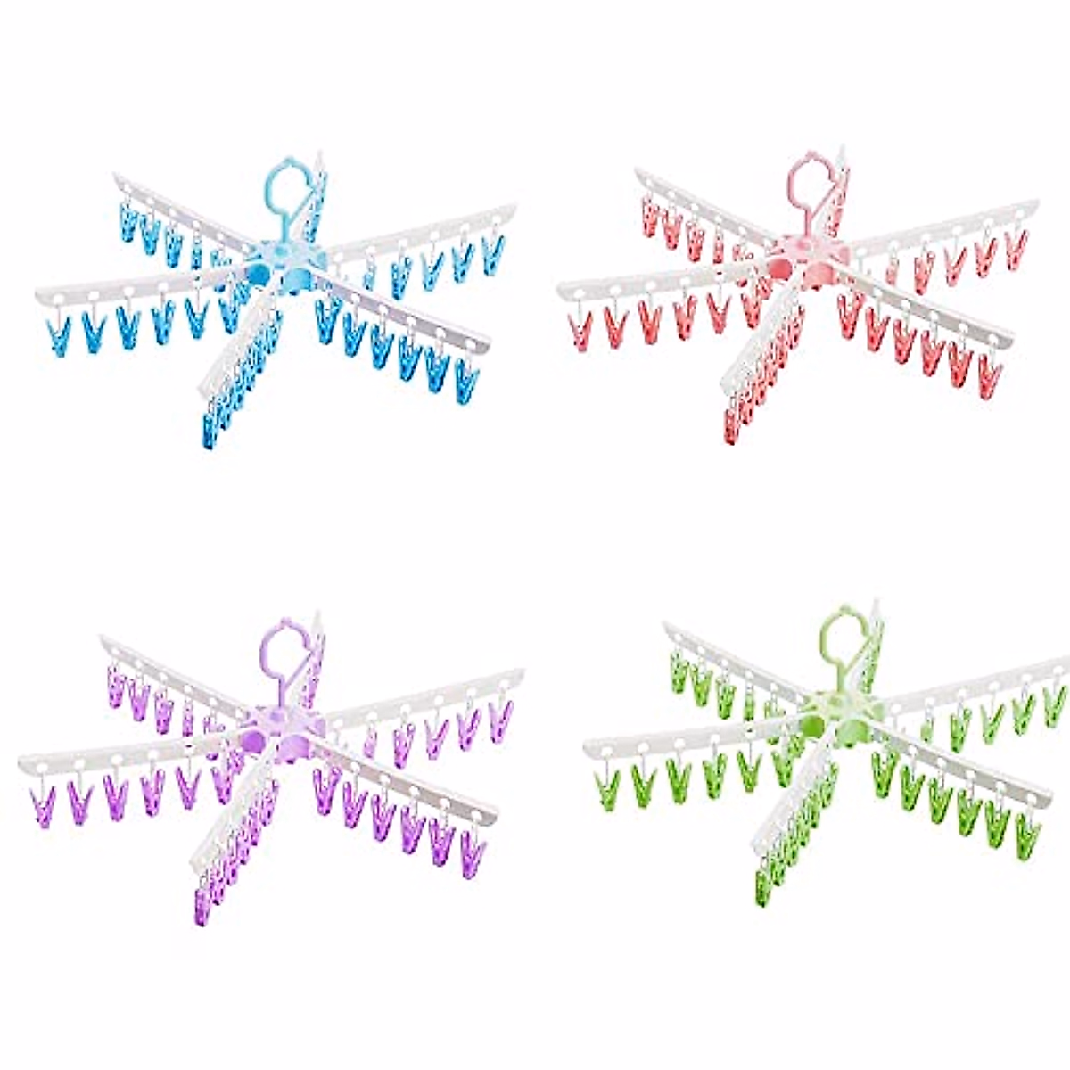 Radefaun Clip and Drip Hanger with 36 Clips Plastic Swivel Hook Portable Folding Drying Rack Baby Clothes Hanger Foldable Travel Accessories for Socks Bras Lingerie Towels Underwear Gloves Pink