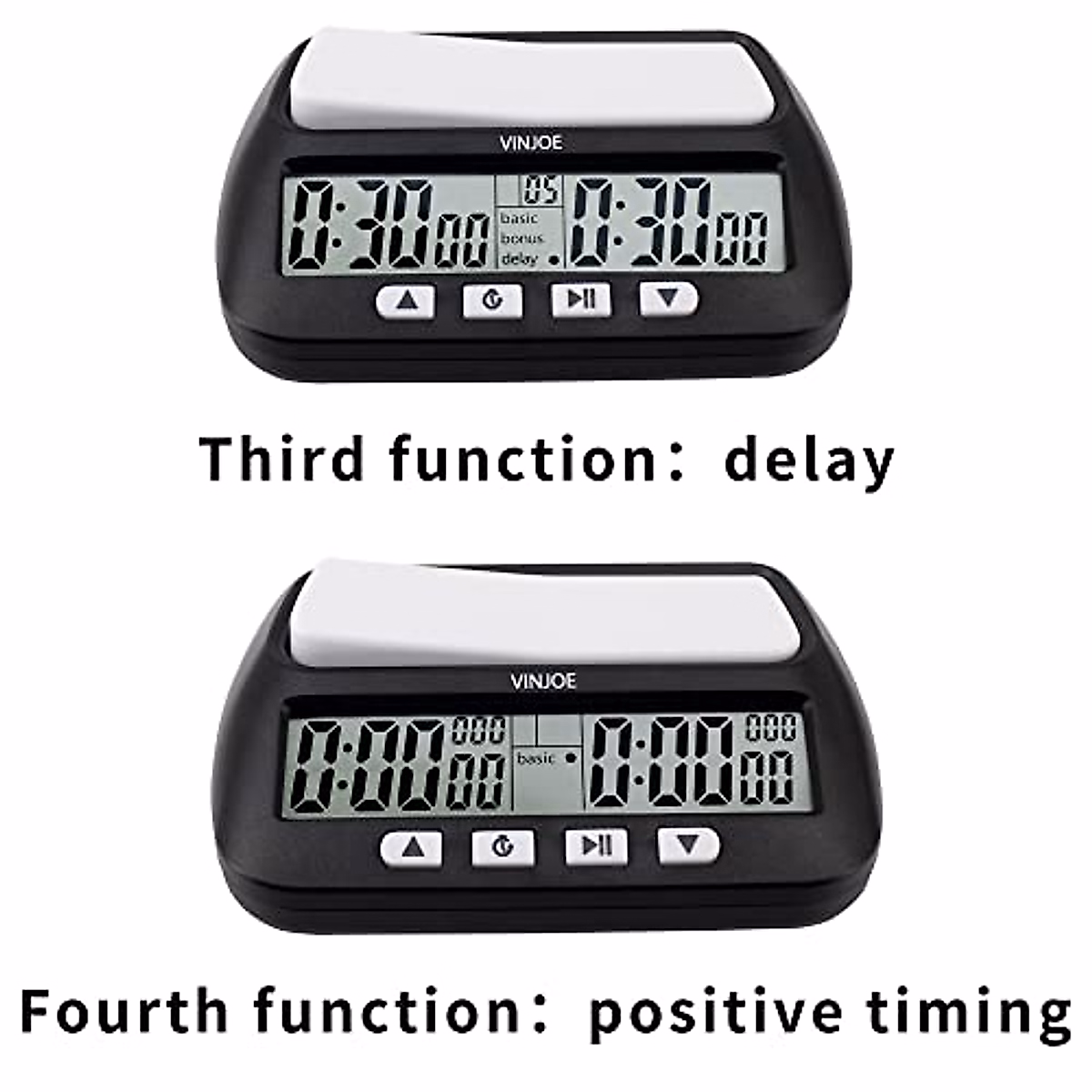 VINJOE Chess Clock Digital Chess Timer Professional for Board Games, Portable Digital Chess Clock & Game Timer with Basic,Bonus,Delay and Positive Time Features Best Gifts (Without Battery)